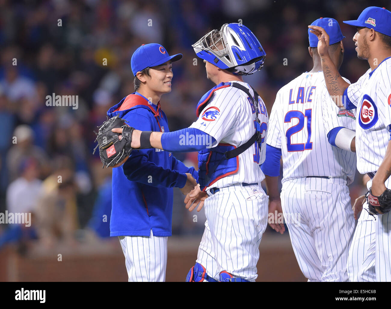 Chicago, USA. The Cubs defeated the Rockies. Tsuyoshi Wada's first ...