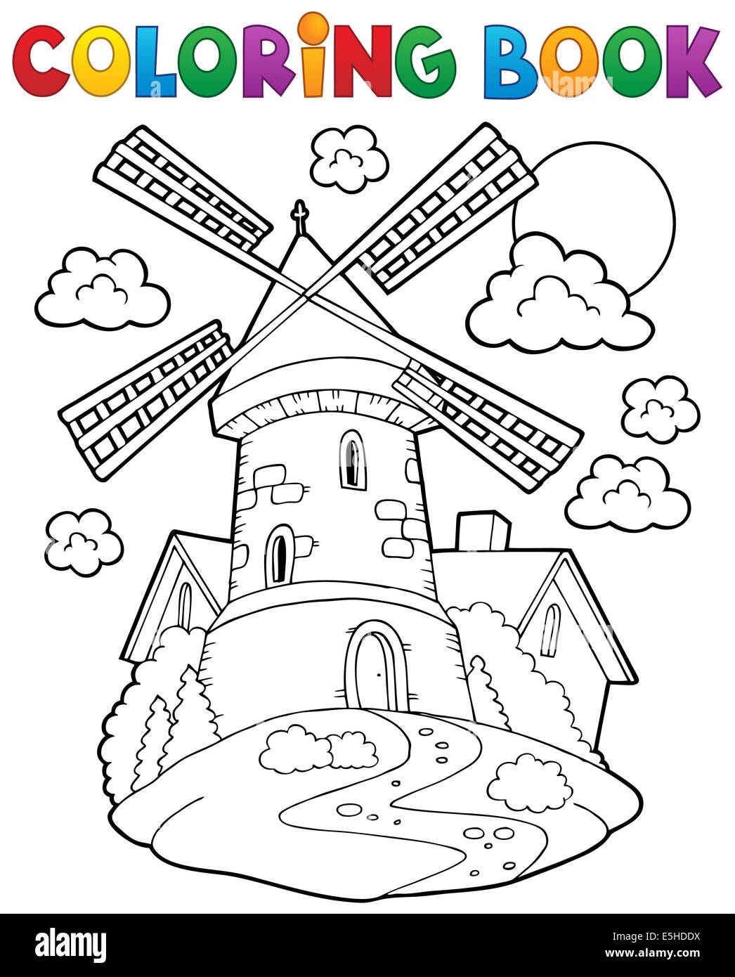 Coloring book windmill picture illustration hi-res stock photography ...