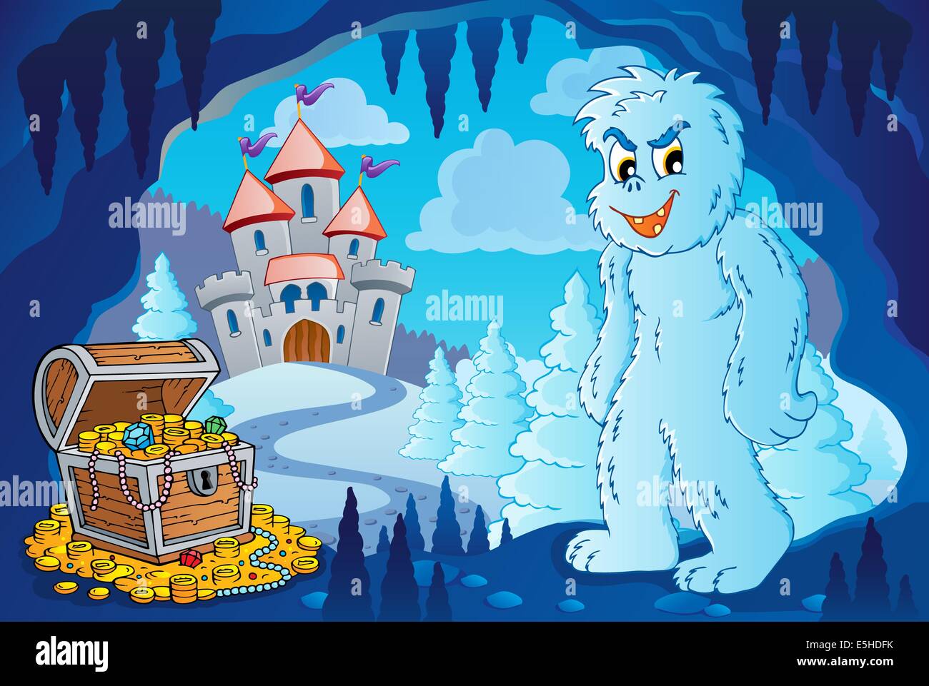 Winter cave with yeti - picture illustration Stock Photo - Alamy
