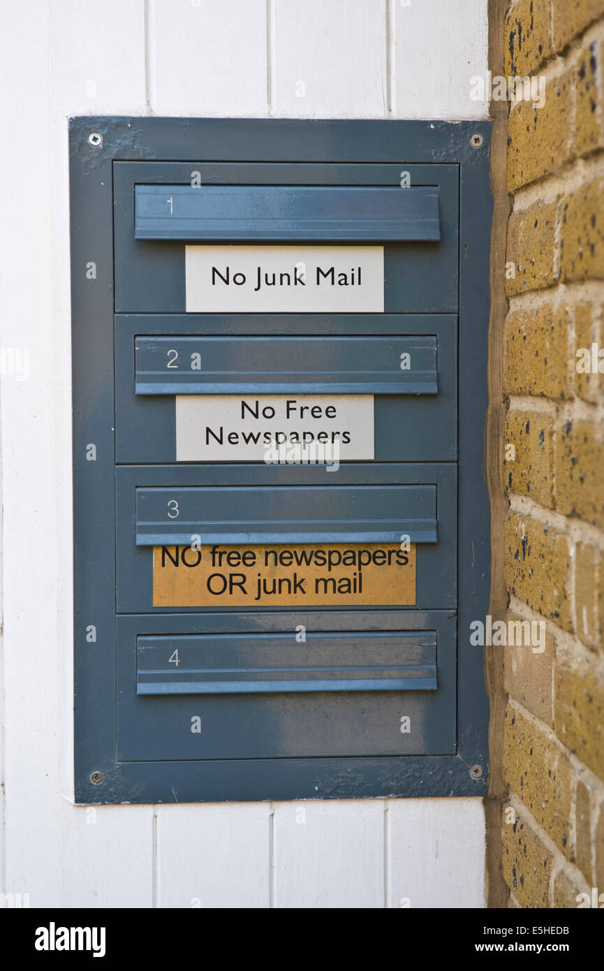 NO JUNK MAIL signs on letterboxes at Whitstable Kent England UK Stock ...