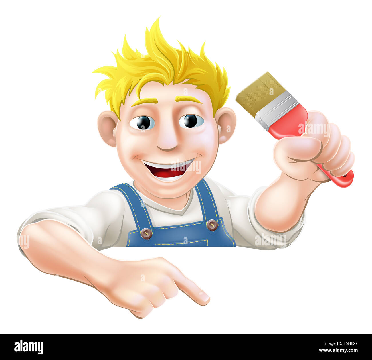 A cartoon painter or decorator with a paintbrush peeking over a sign or ...