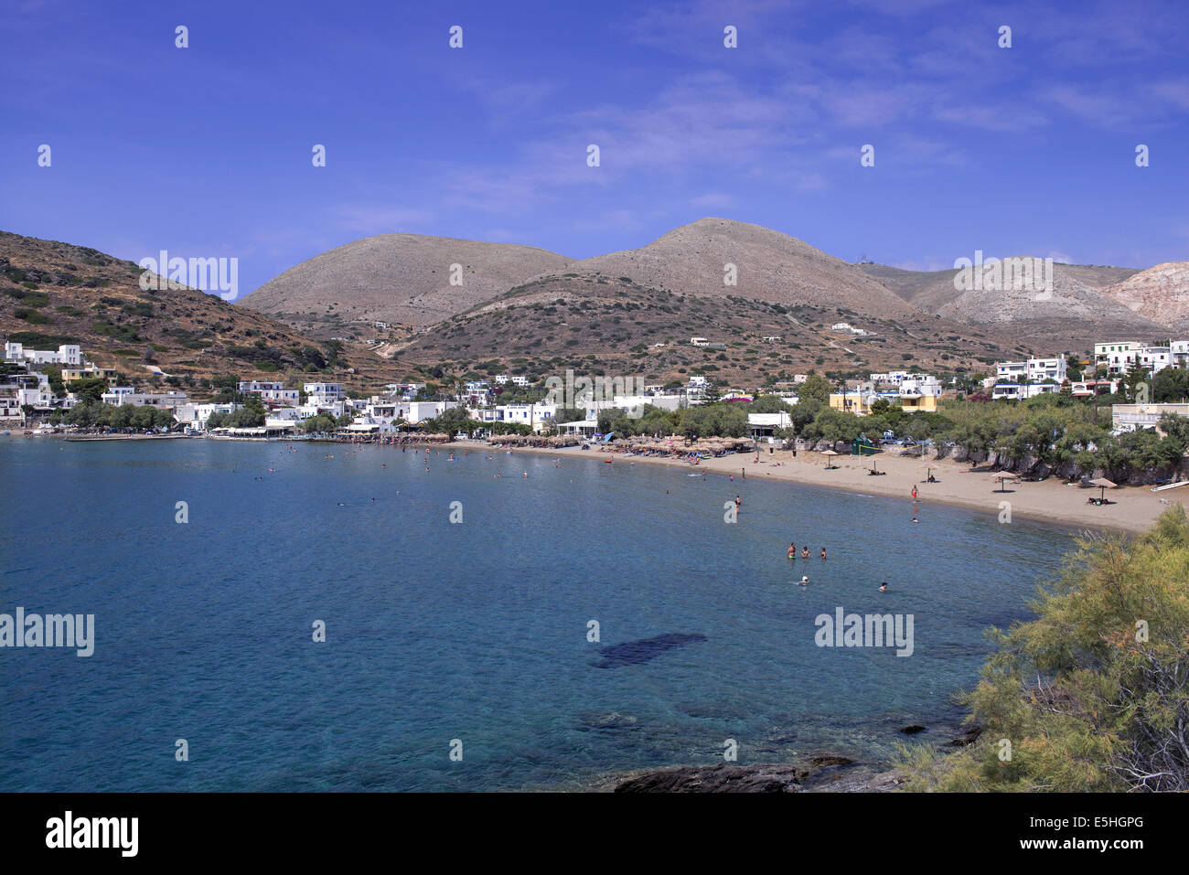 Kini bay, a popular resort and beach at the west end of Syros island in ...