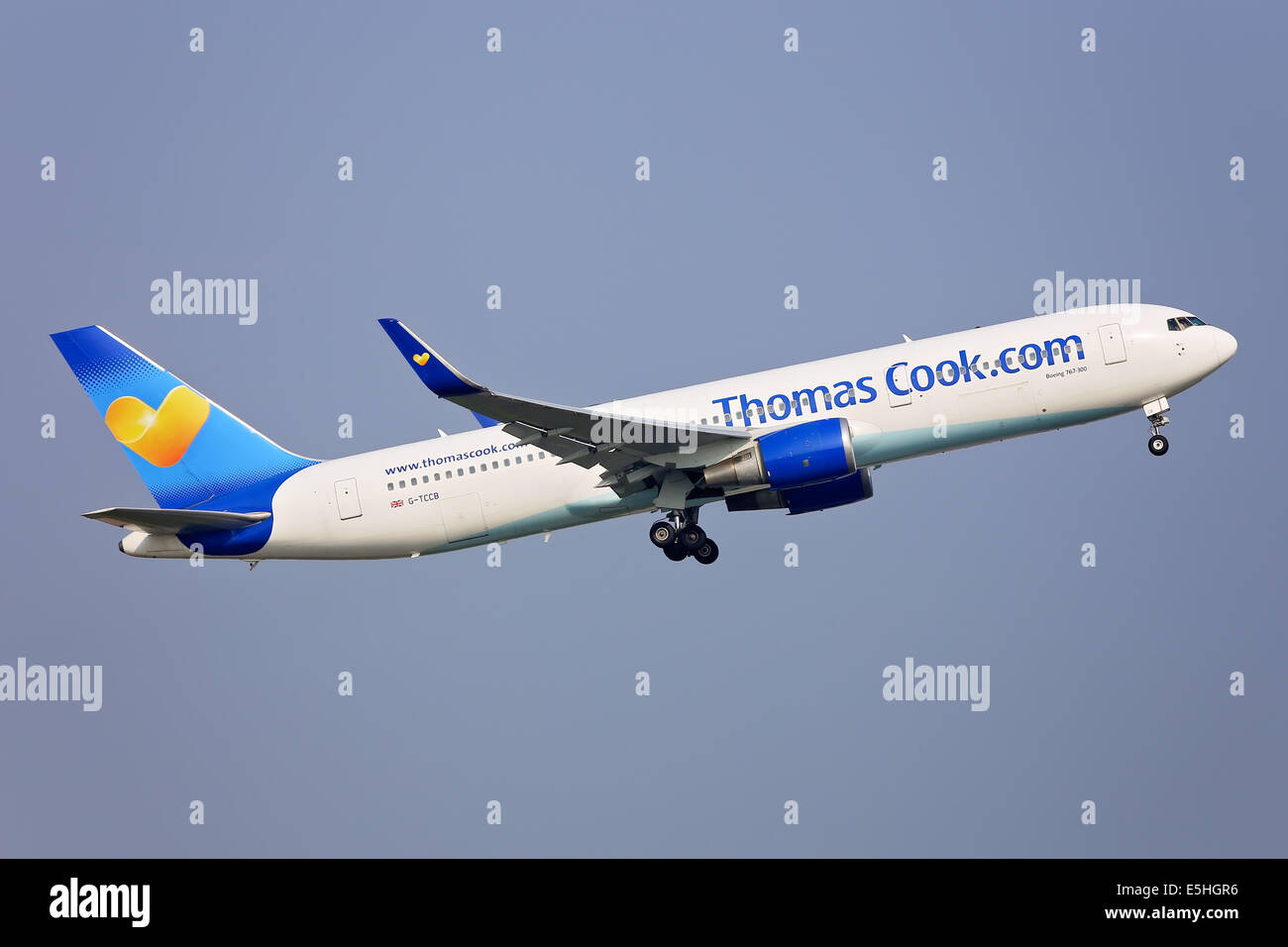 Thomas Cook Boeing 767 departs Manchester for Lanzarote Stock Photo - Alamy