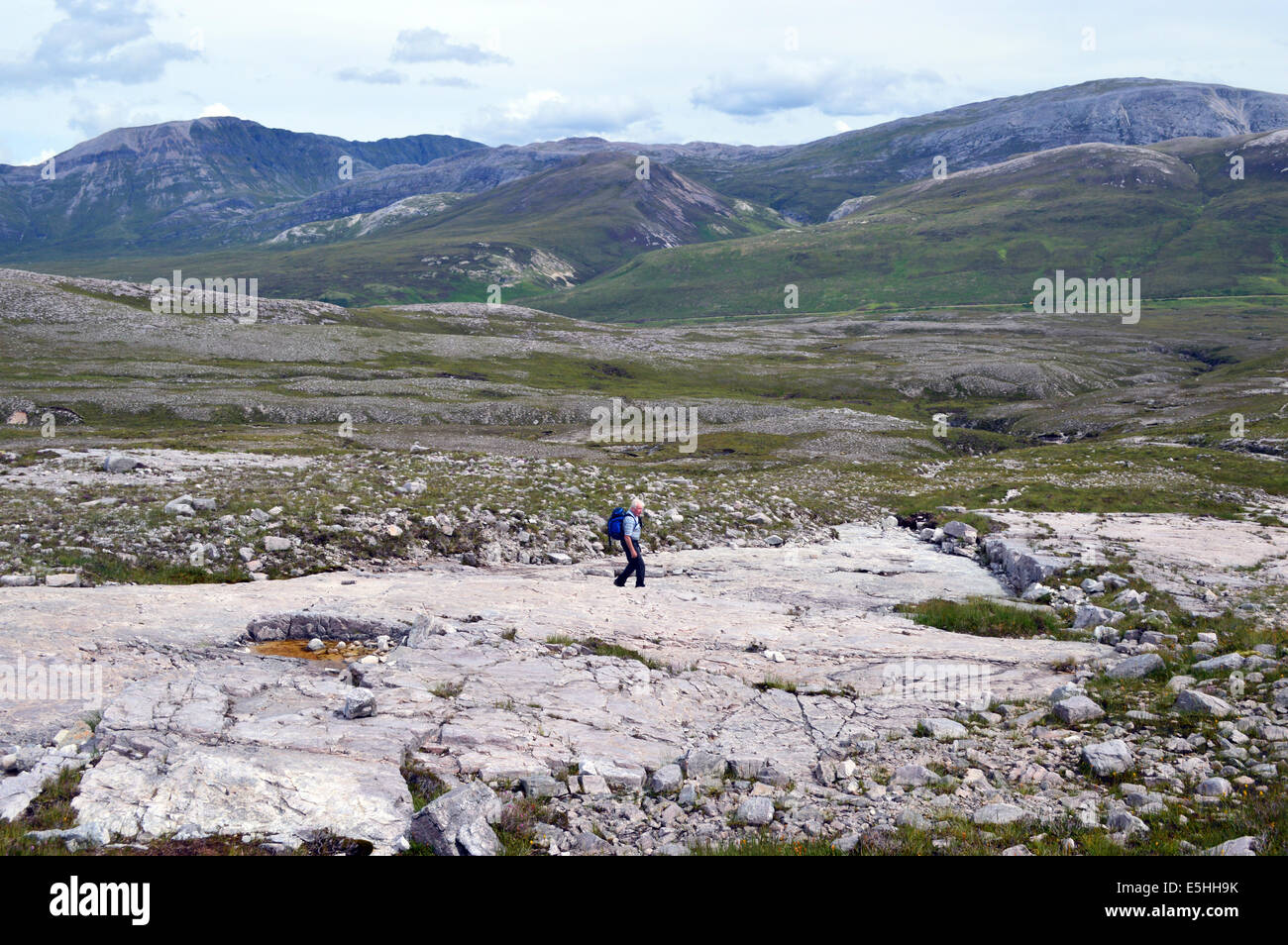 Lone Male Hill walker heading down the Scottish Mountain Canisp with ...