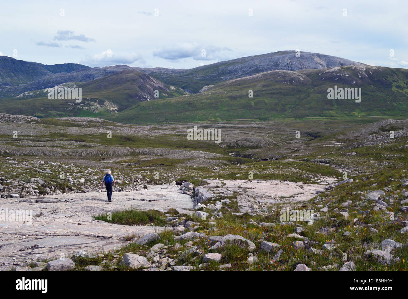 Lone Male Hill walker heading down the Scottish Mountain Canisp with ...