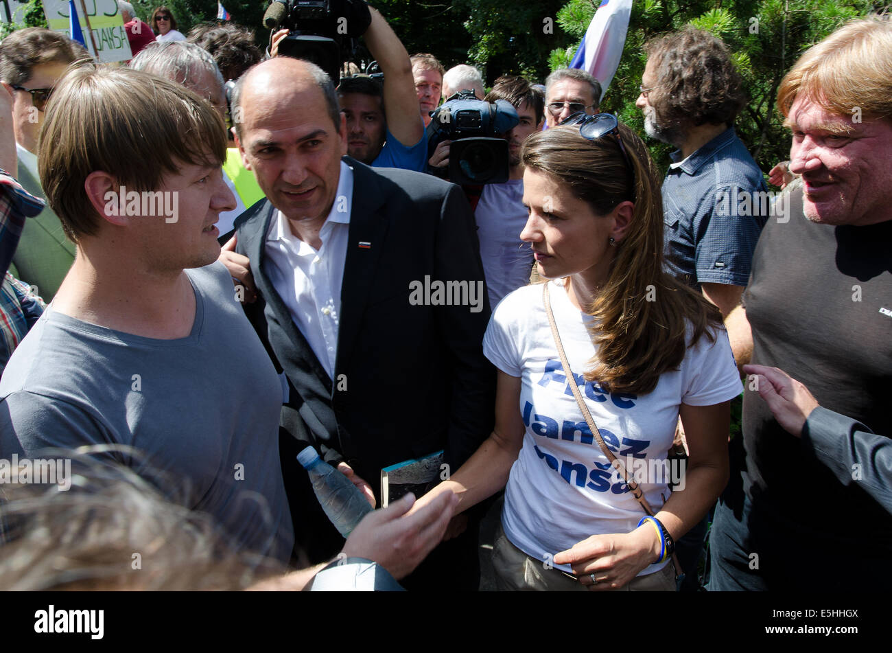 Slovenia. 1st Aug, 2014. Janez Jansa and his wife Urska Bacovnik Jansa ...