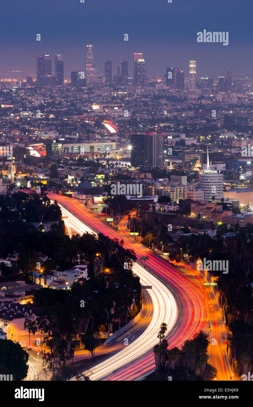 View over LA skyline and the Hollywood Freeway in Los Angeles ...