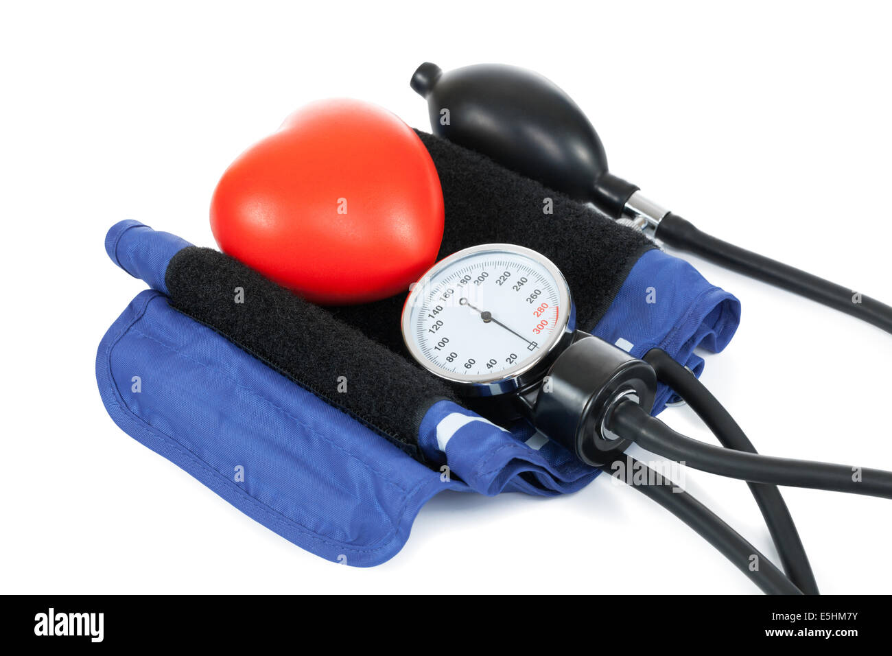 Blood pressure measuring tools with red toy heart - studio shoot on ...