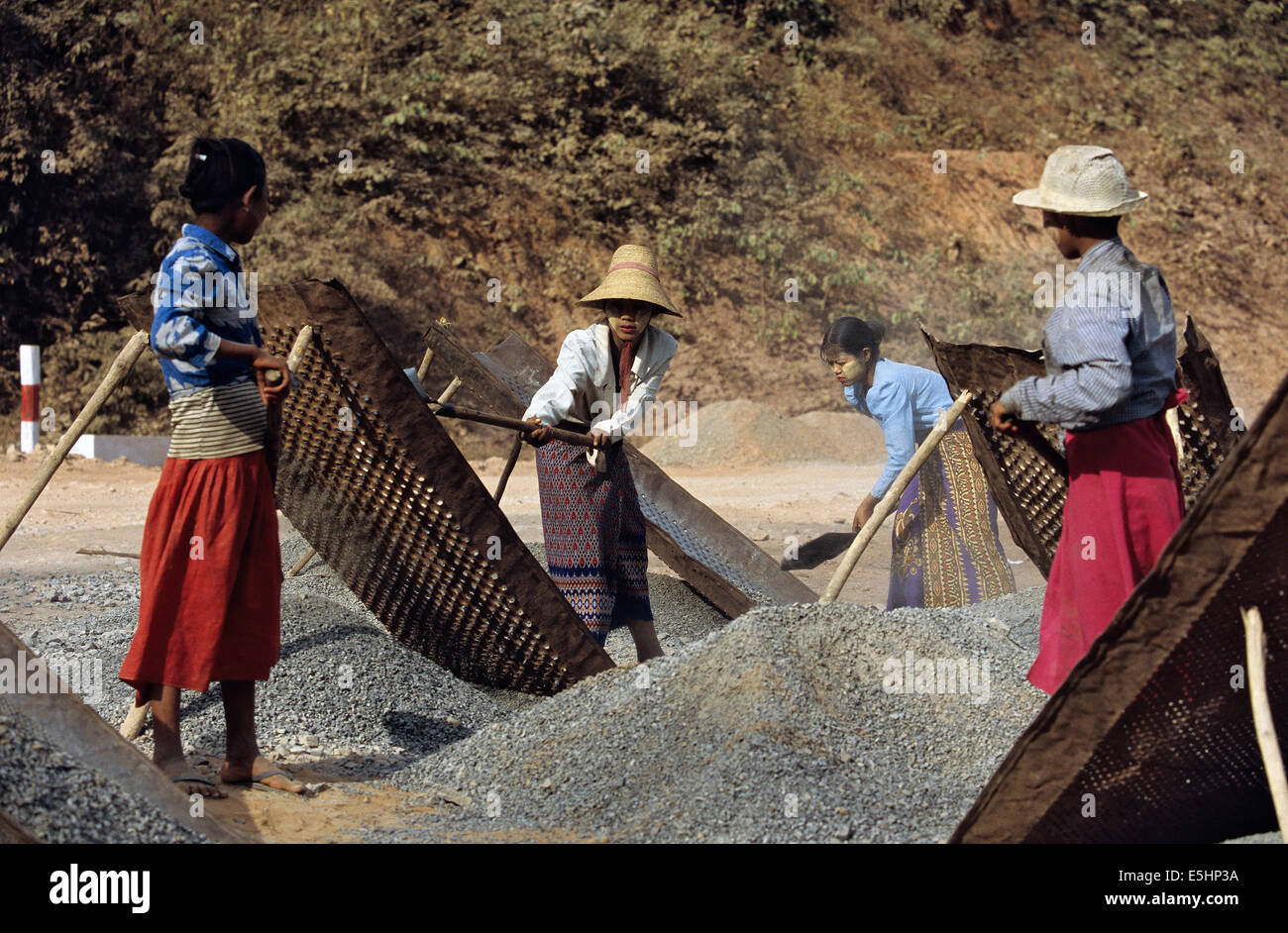 Child work on a road construction in Myanmar (Burma Stock Photo - Alamy