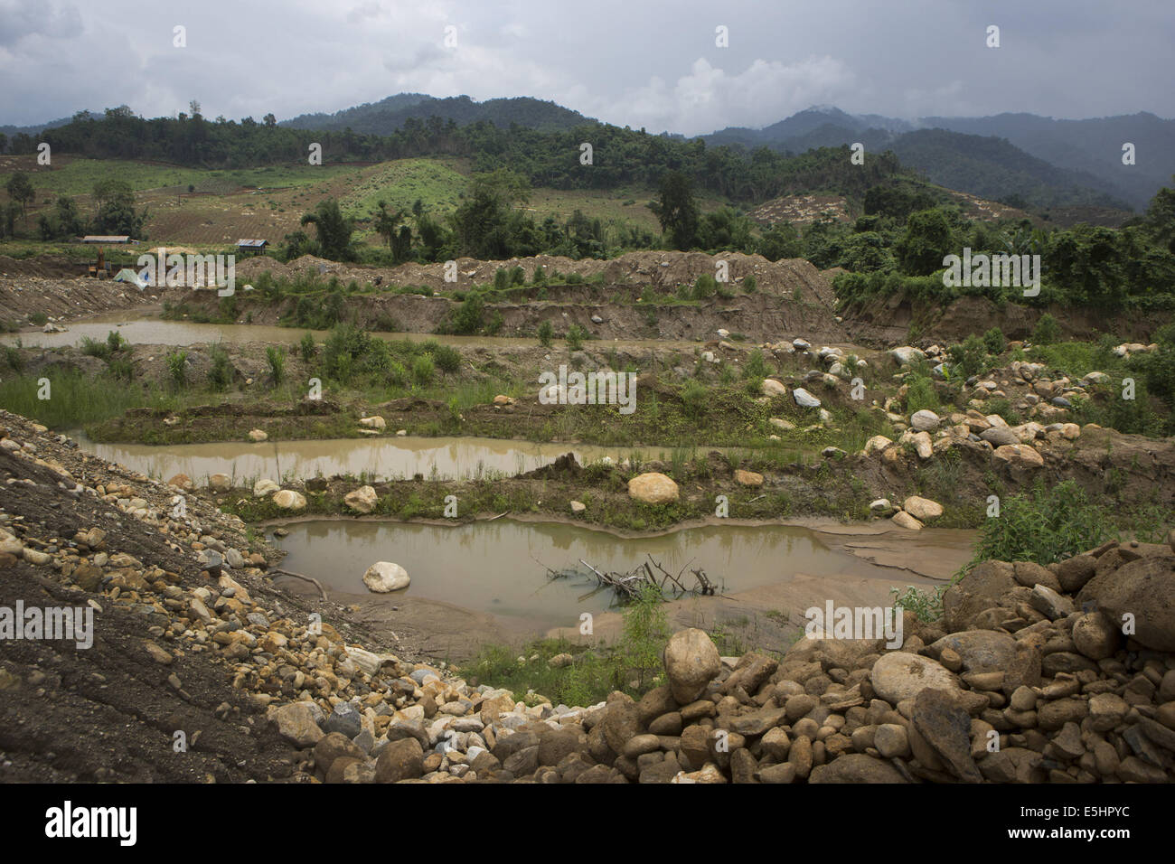 July 9, 2014 - Laiza, Kachin, Myanmar - Excavation areas at a gold ...