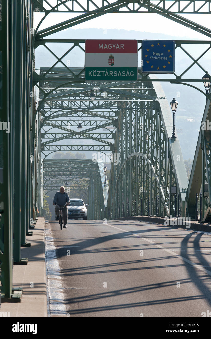 The Maria Valeria Bridge over the Danube in Esztergom, between Hungary ...