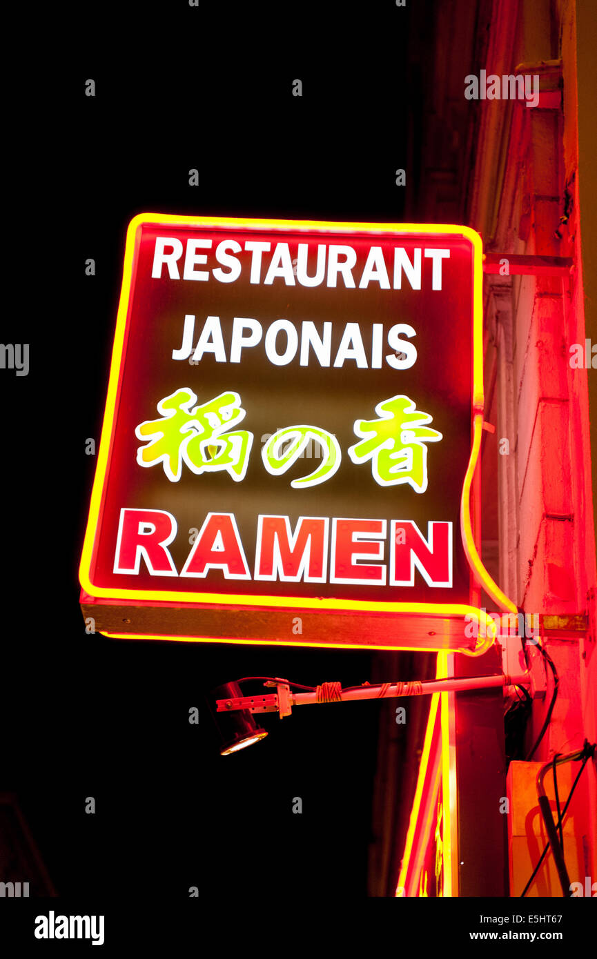 PARIS, FRANCE, 28th Oct 2012. Illuminated sign for a Japanese ramen ...