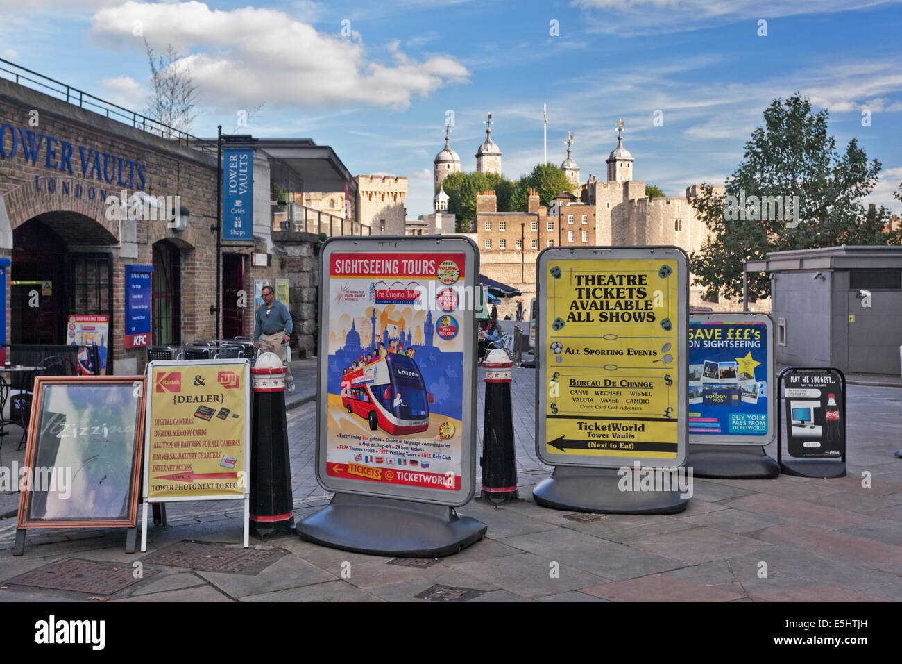 Tower of London with tourist advertising Stock Photo - Alamy