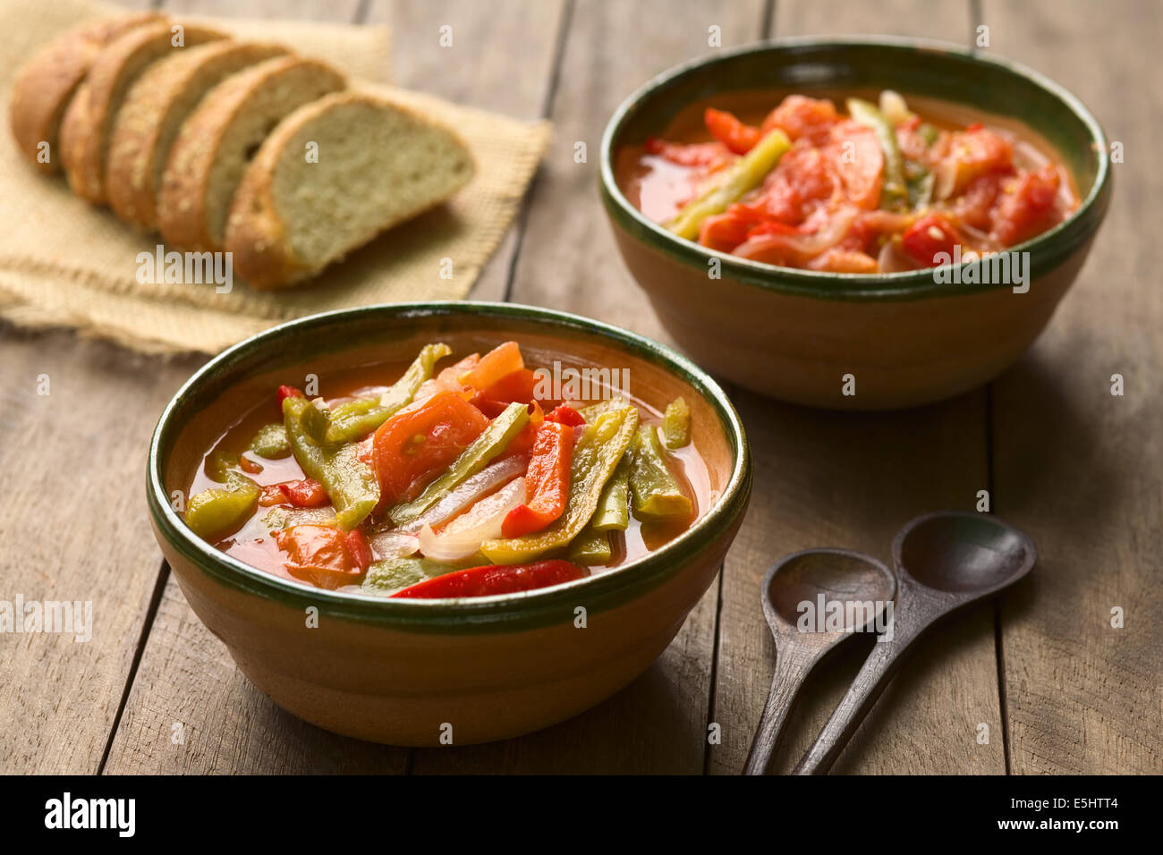 Two bowls of Hungarian traditional dish called Lecso, a vegetarian stew ...
