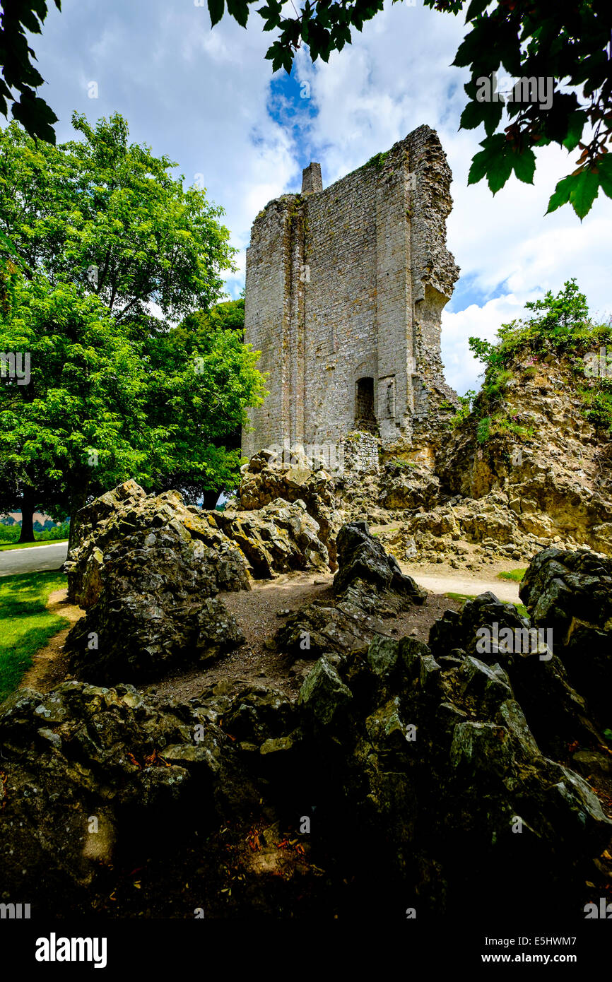 The ruined keep of the old castle at Domfront, Normandy, France Stock ...