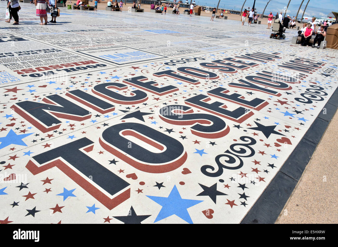 The comedy carpet on the seafront outside of the Tower in Blackpool ...