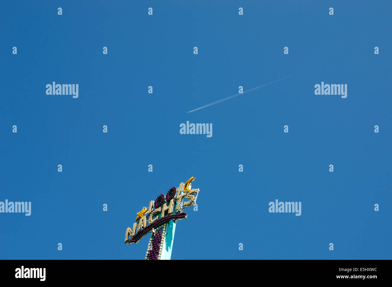 Elements of a colorful vintage carnival against clear blue sky Stock ...