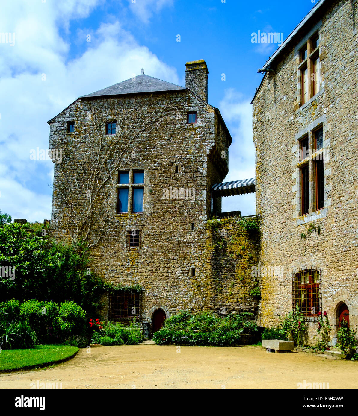 Exterior in the courtyard of the Chateau in Lassay-les-Chateau, France ...