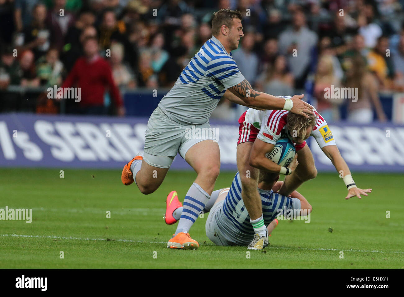 Northampton, UK. 1st Aug, 2014. Premiership Rugby 7s. Group C. Charlie ...