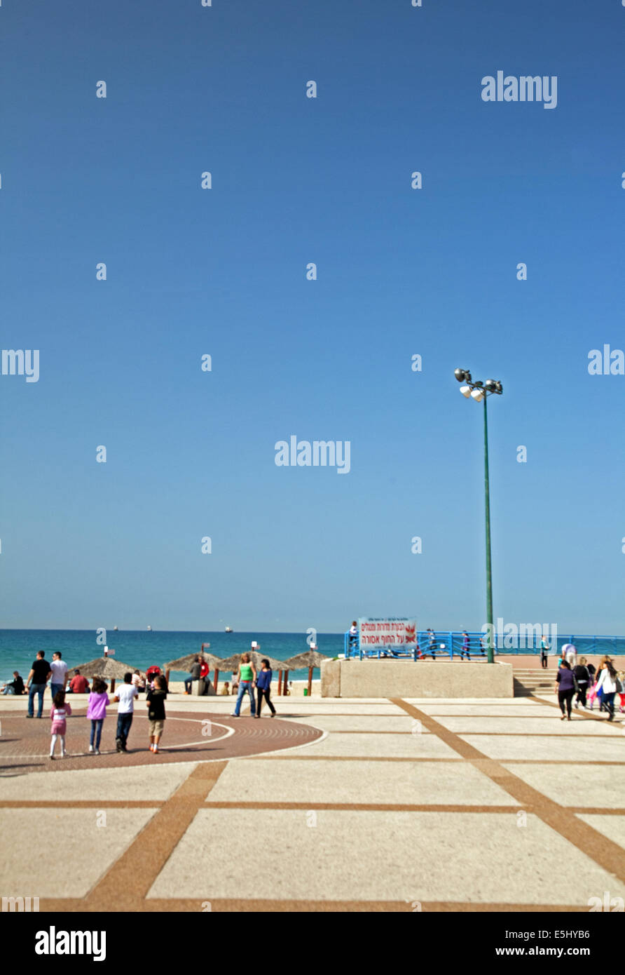 View of sea-front promenade showing Ashdod beach and the Mediterranean ...