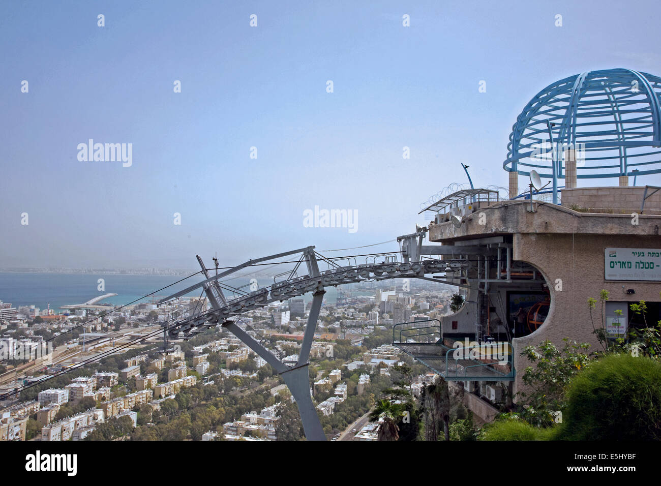 Cable car terminal at the top of Mount Carmel showing Haifa Bay in ...