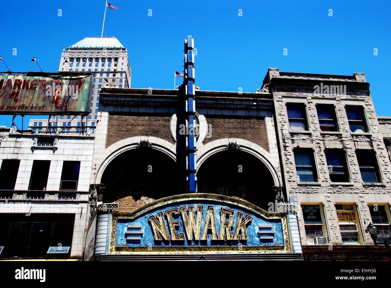NEWARK, NEW JERSEY: The former Paramount NEWARK Theatre marquee on ...