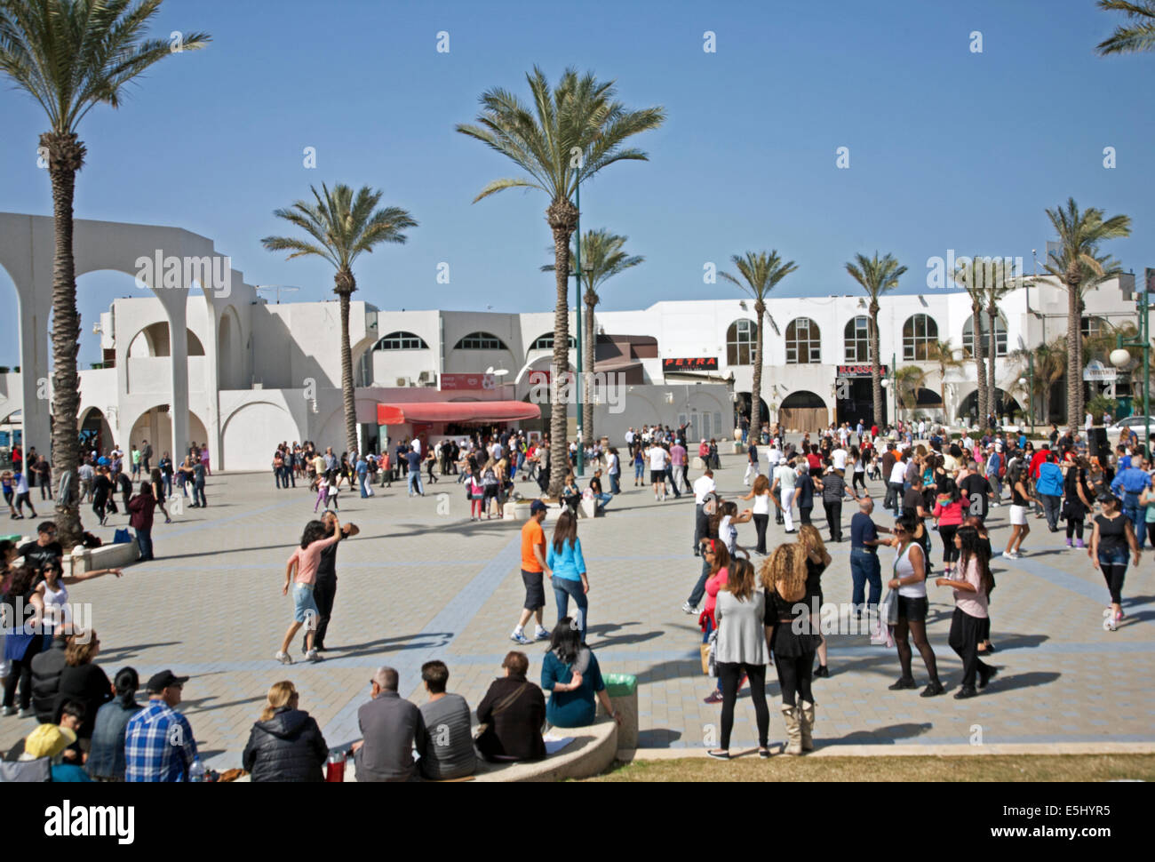 Local dancers on sea-front promenade near Ashdod beach, Ashdod, Israel ...