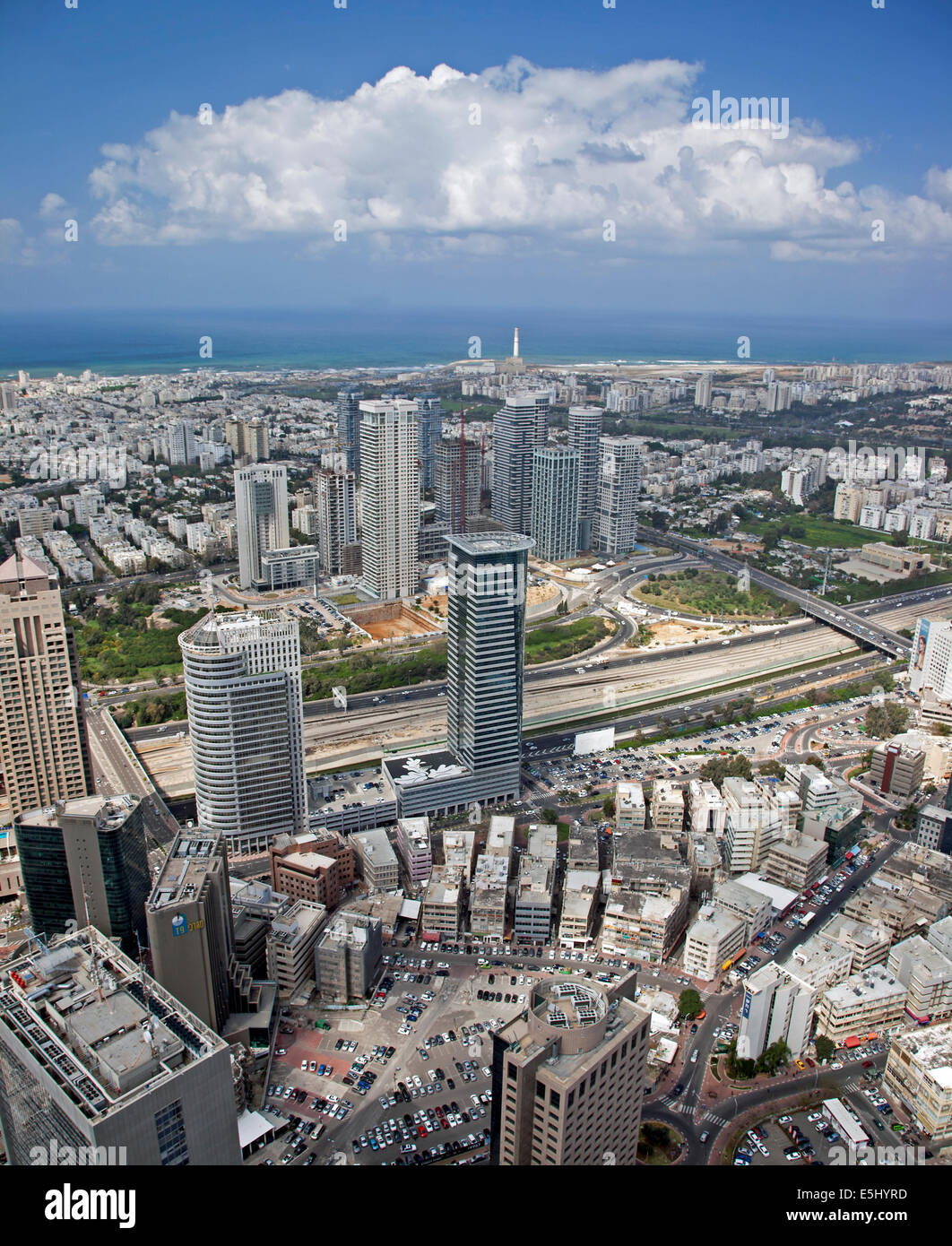 Aerial view of Tel Aviv showing the Ayalon Highway, Tel Aviv, Israel ...
