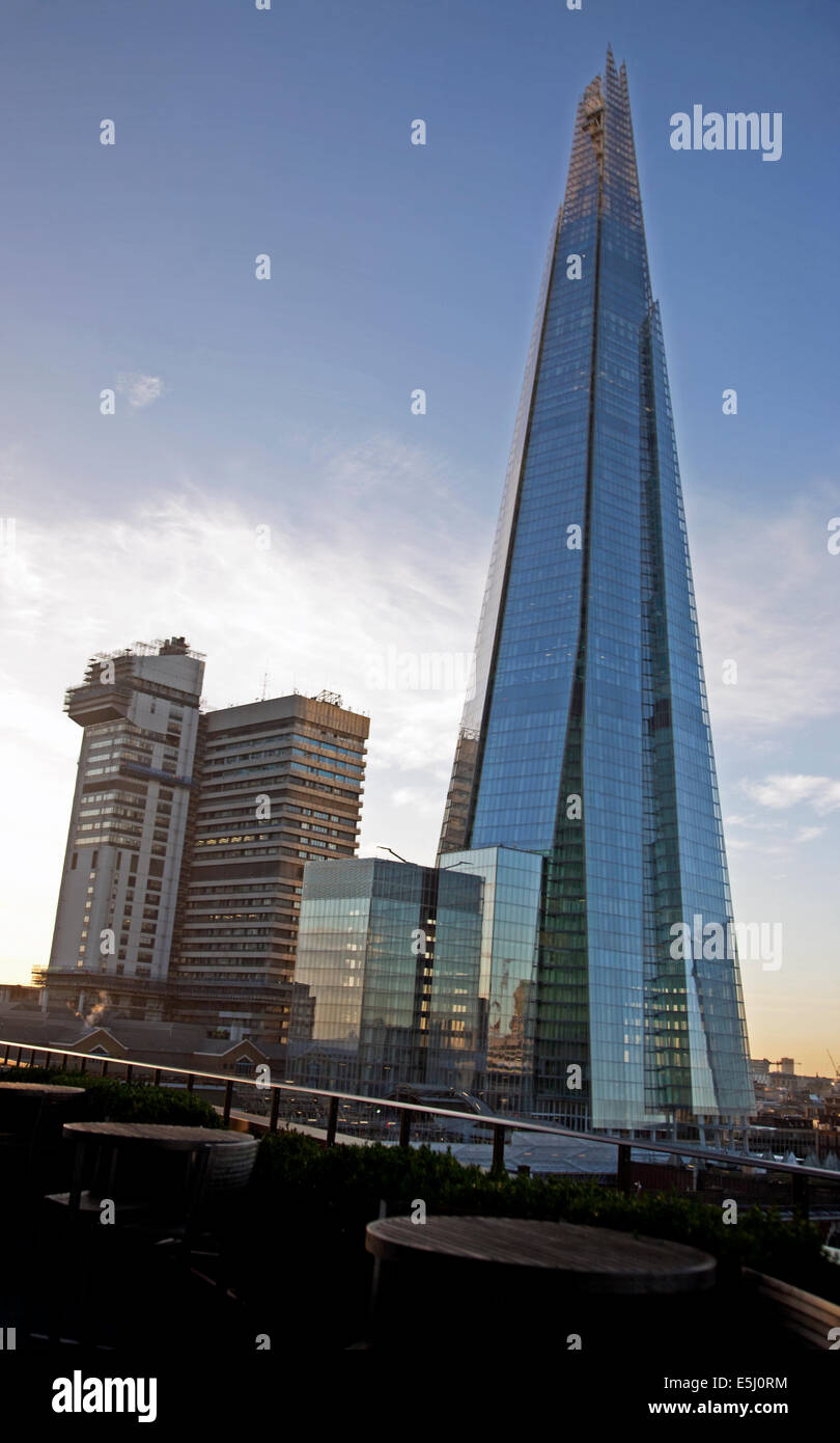 View of the Shard at sunset from roof terrace, London, England, United ...