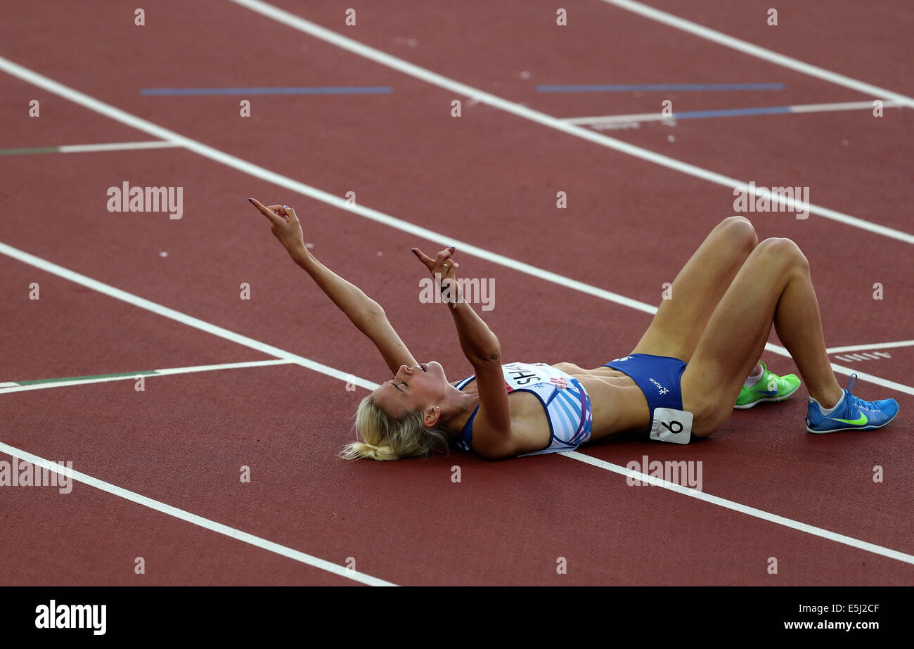 Glasgow. 1st Aug, 2014. Lynsey Sharp of Scotland celebrates after the ...