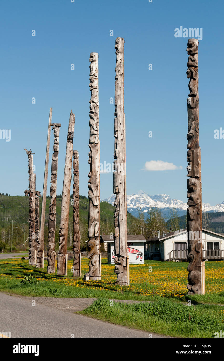 Elk203-4163v Canada, British Columbia, Gitwangak, Gitxsan totem poles ...