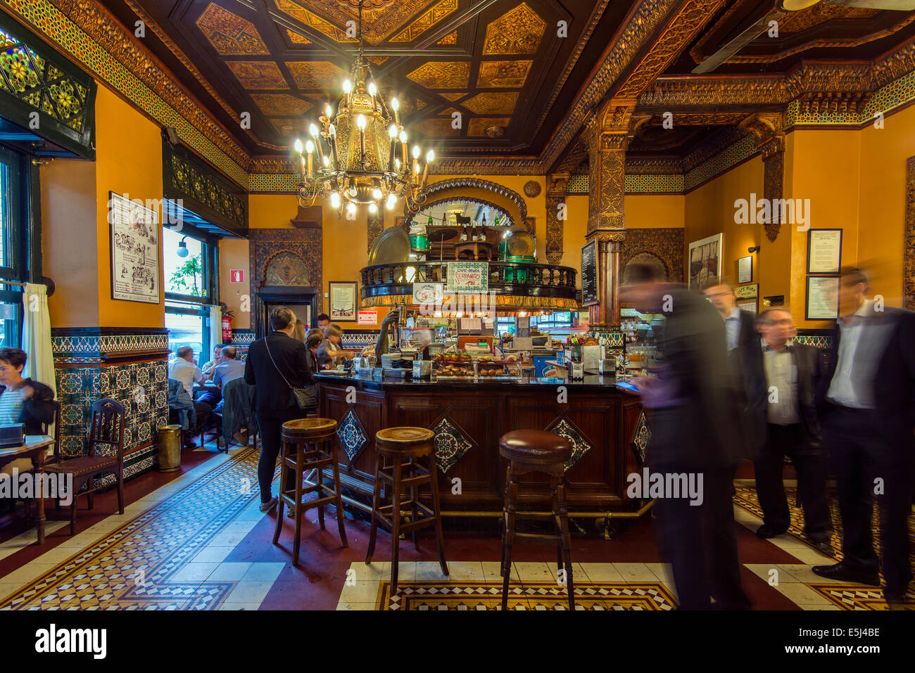 Interior of the historical Cafe Iruna established in 1903, Bilbao ...