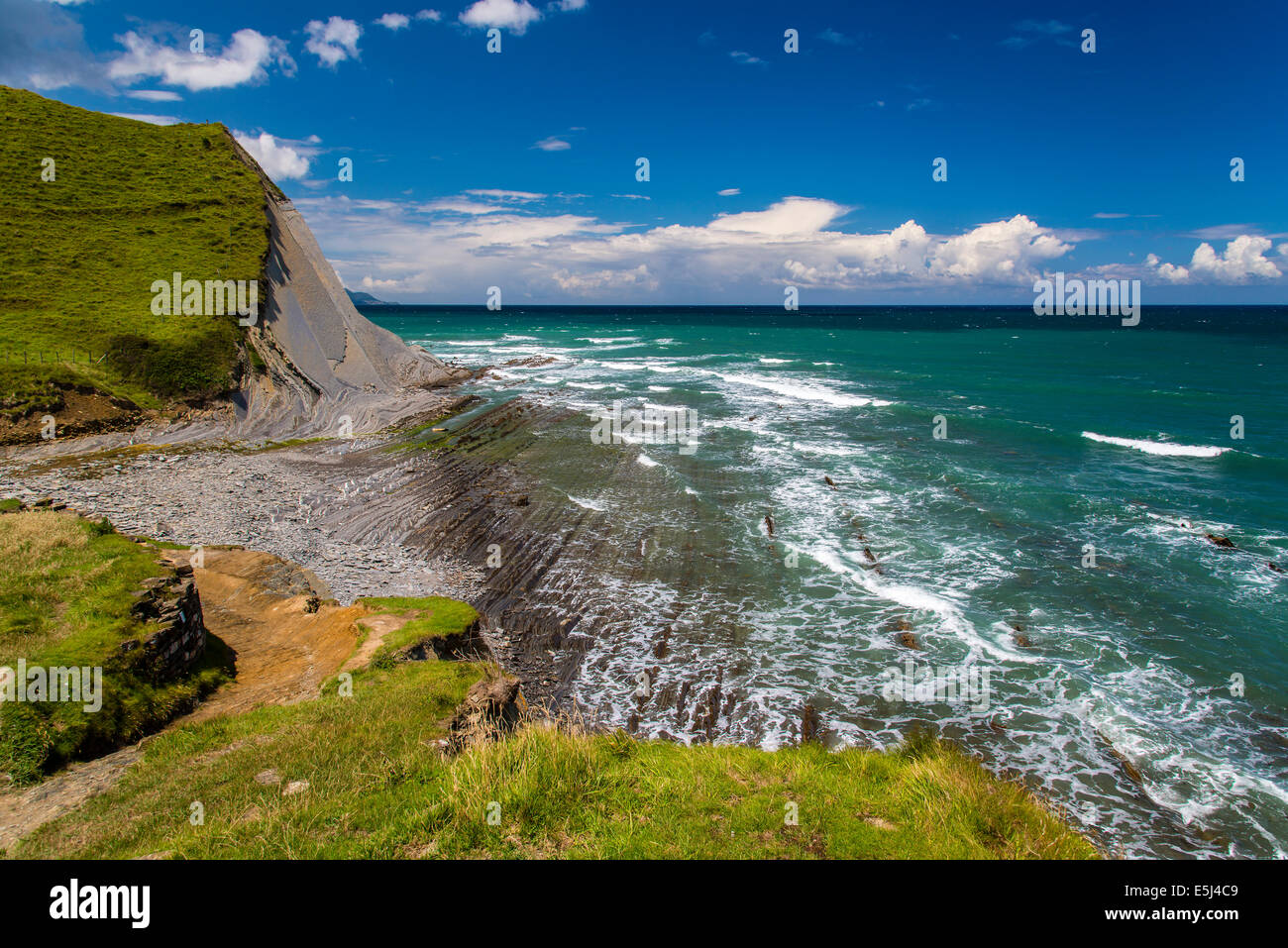 Sedimentary rock formations, Basque Coast Geopark, Zumaia, Gipuzkoa ...