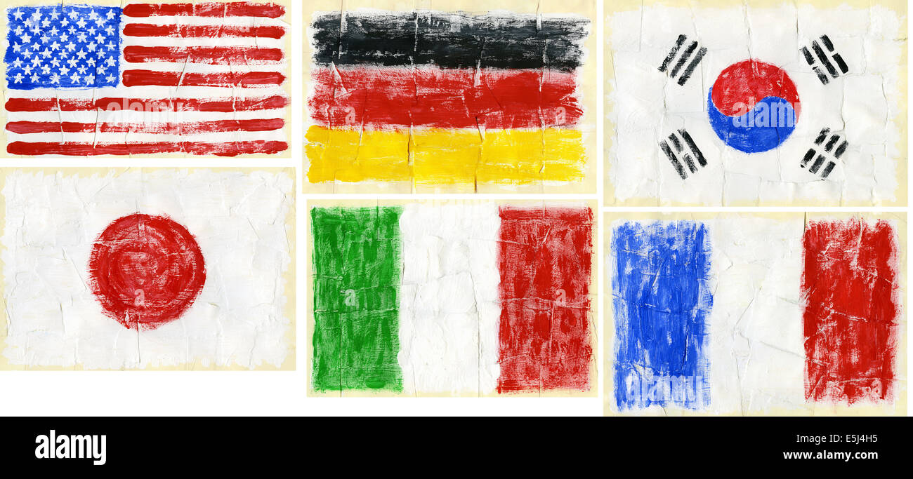 Hand painted acrylic flags. Including flags of USA, Germany, S.Korea ...