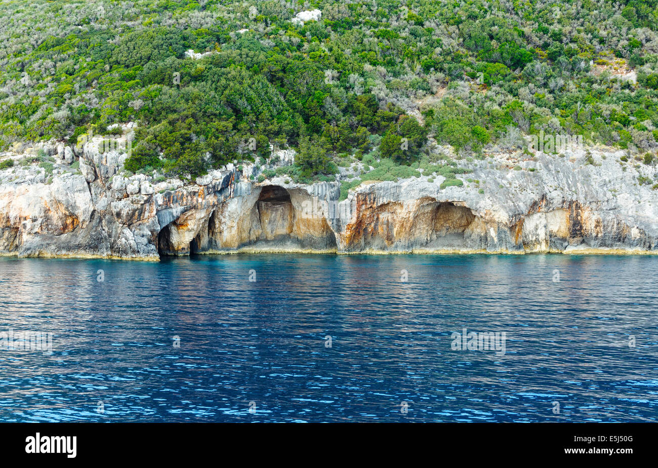 View of Blue Caves from ferry (Zakynthos, Greece, Cape Skinari Stock ...