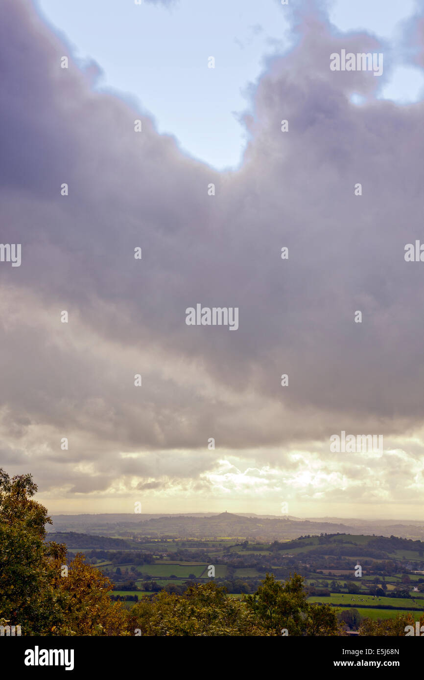 Glastonbury Tor from the rim of Ebbor Gorge, Mendip Hills, Somerset ...