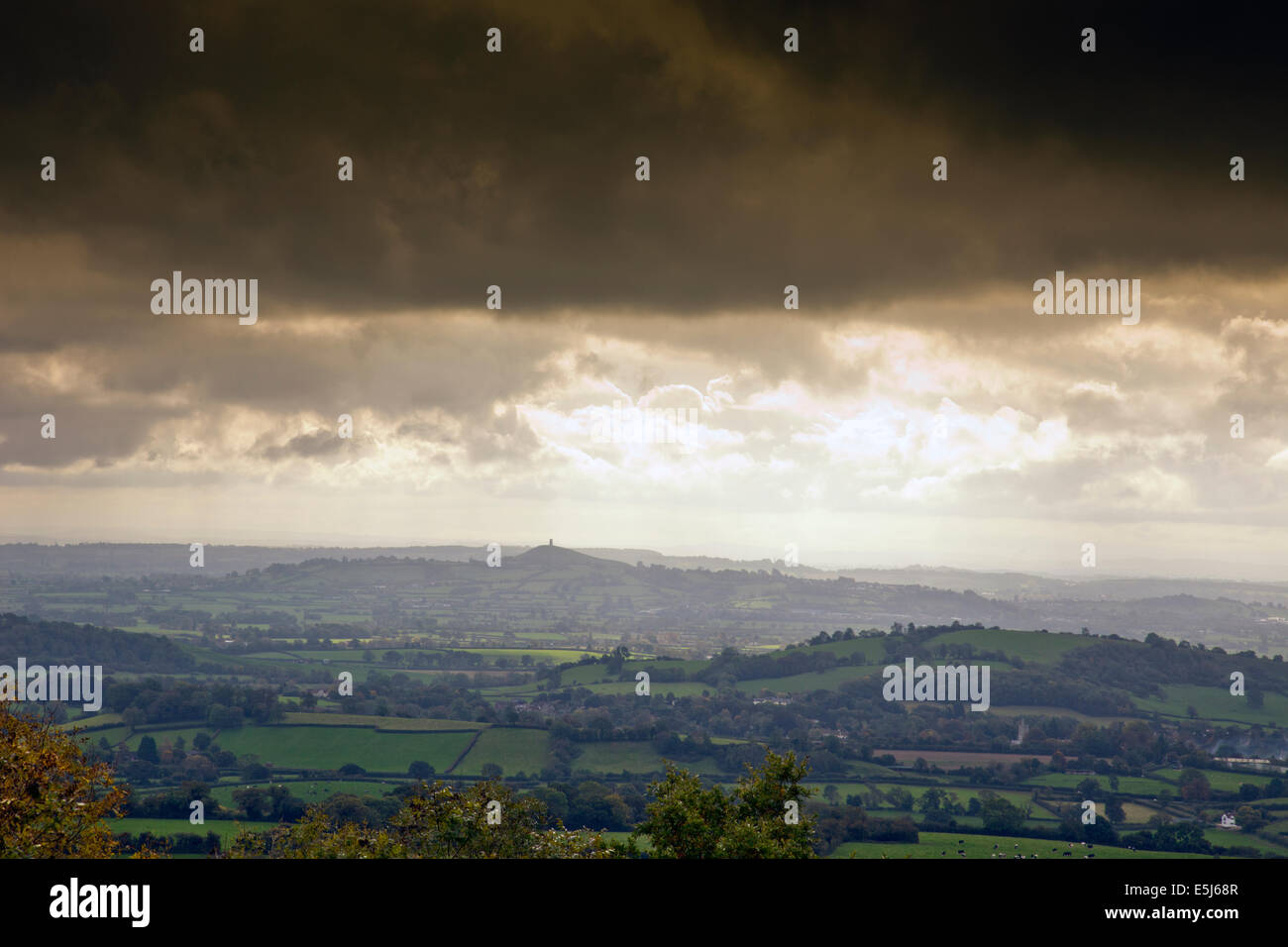 Glastonbury Tor from the rim of Ebbor Gorge, Mendip Hills, Somerset ...