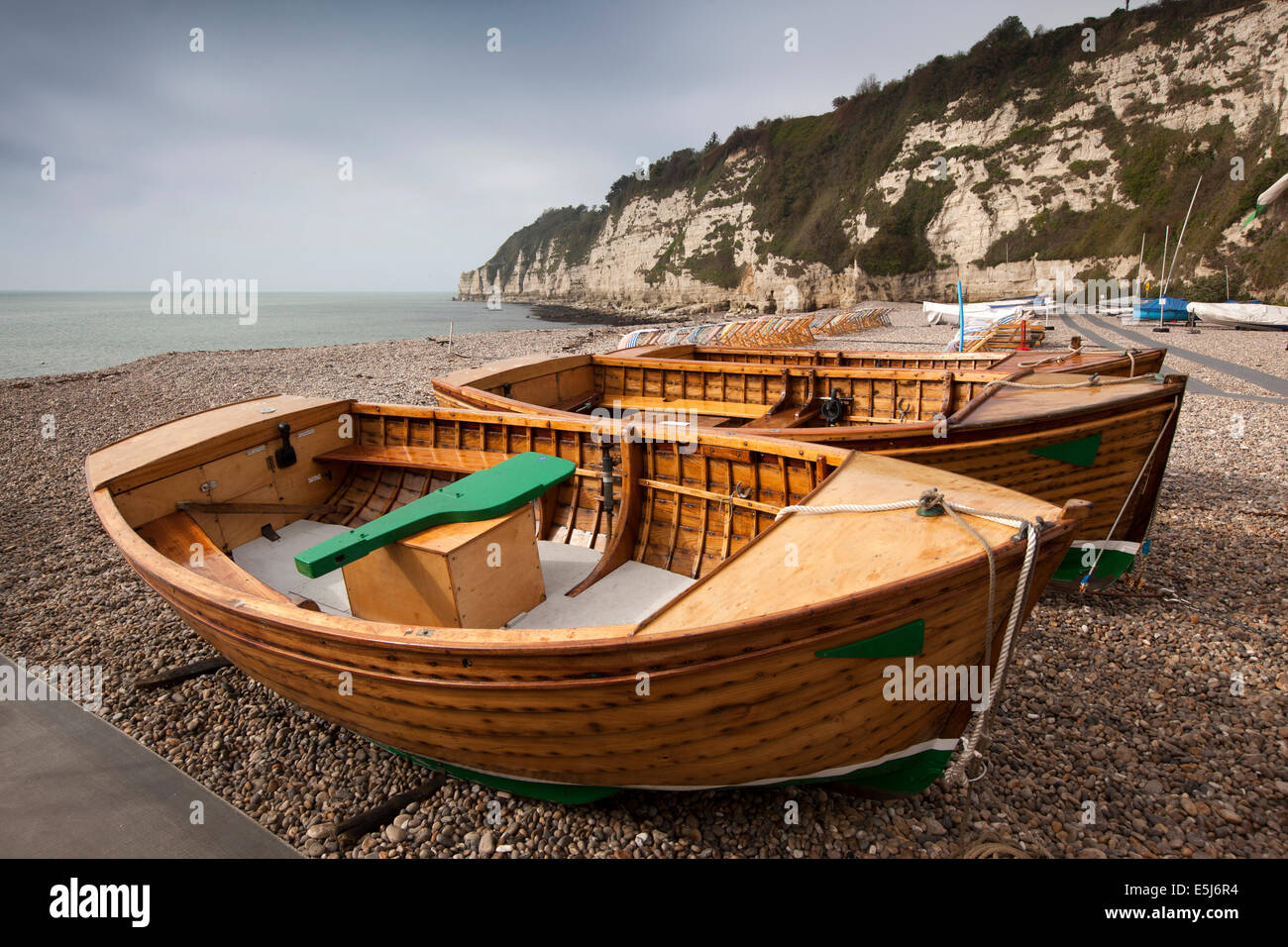 UK England, Devon, Beer, traditional wooden pleasure boats on the beach ...