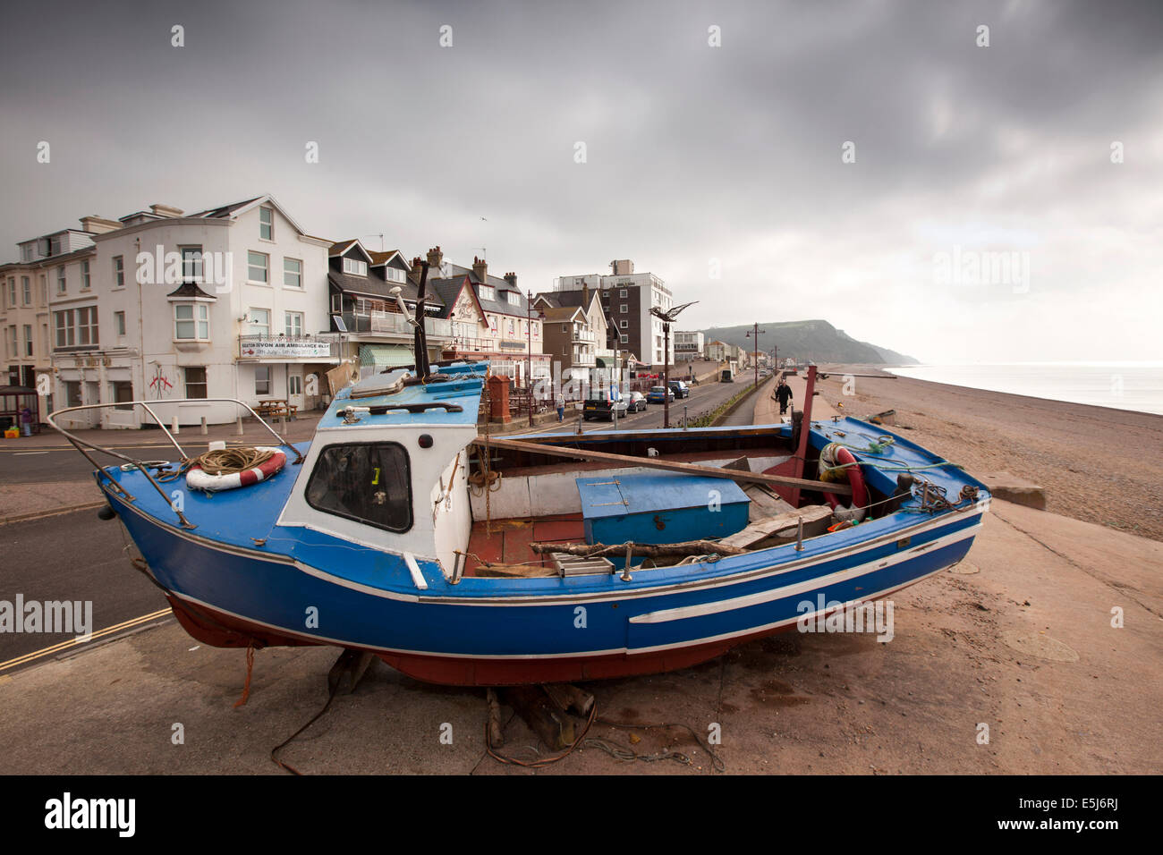 UK England, Dorset, Seaton beach, Fisherman’s Gap, fishing boat on the ...