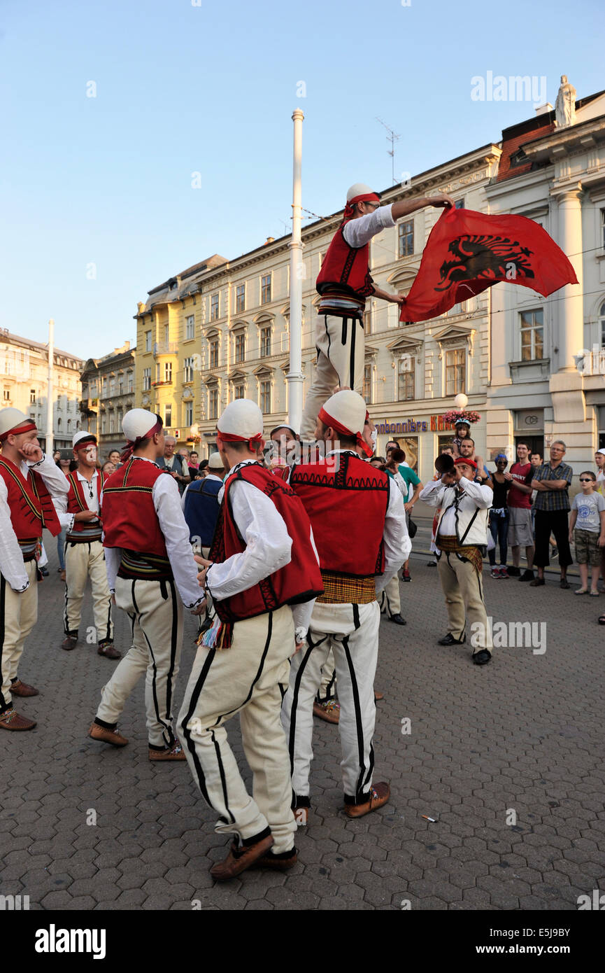 Members of folk group Albanian Culture Society from Cegrane, Macedonia ...