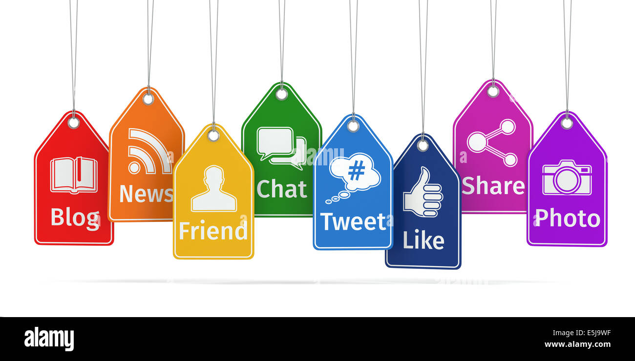 Labels with social media icons. Concept. 3d Stock Photo - Alamy