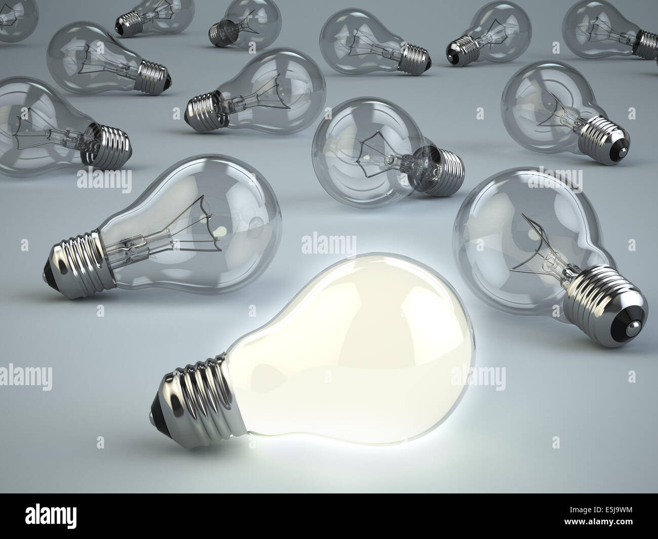 Idea concept. Light bulbs on grey background. 3d Stock Photo - Alamy