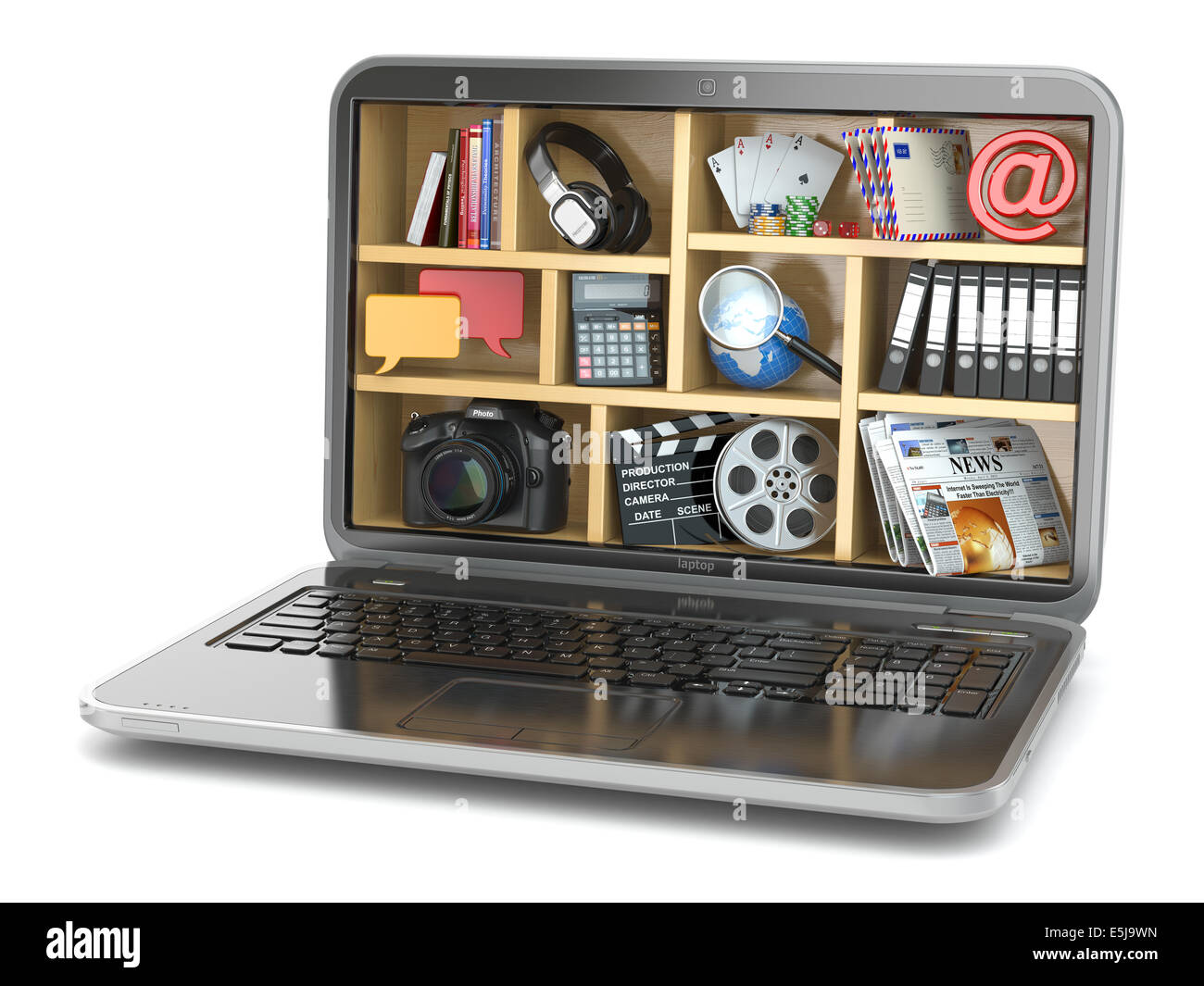 Cloud computing concept. Laptop's software and capabilities. 3d Stock ...