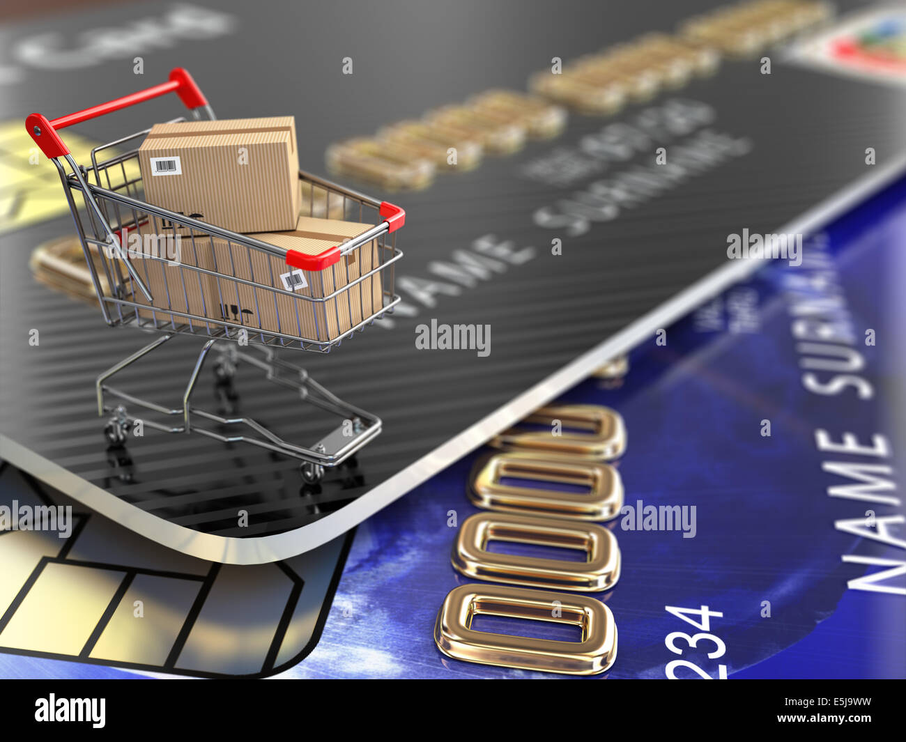 E-commerce. Shopping cart and credit cards. 3d Stock Photo - Alamy