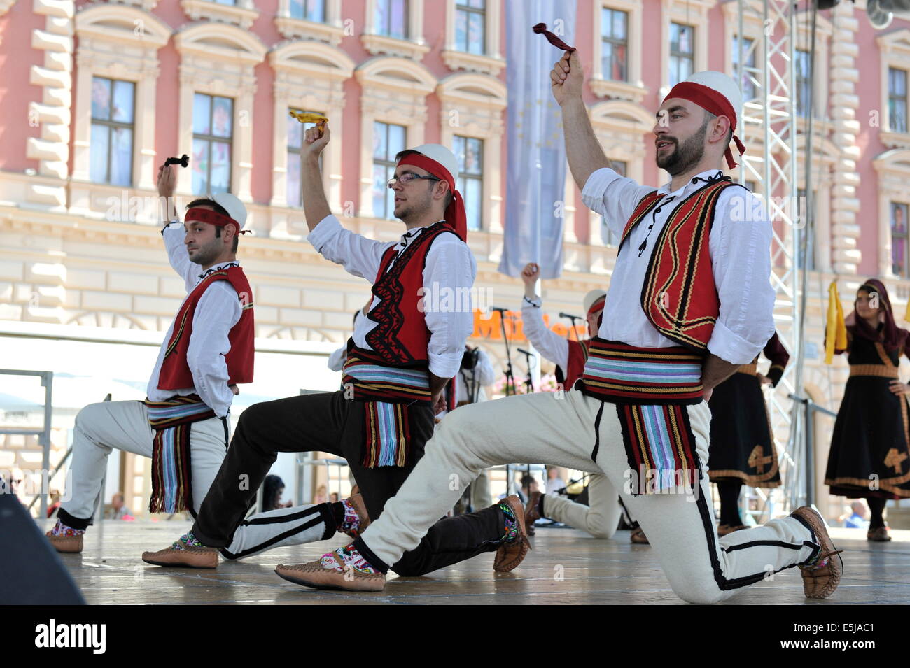Members of folk group Albanian Culture Society from Cegrane, Macedonia ...