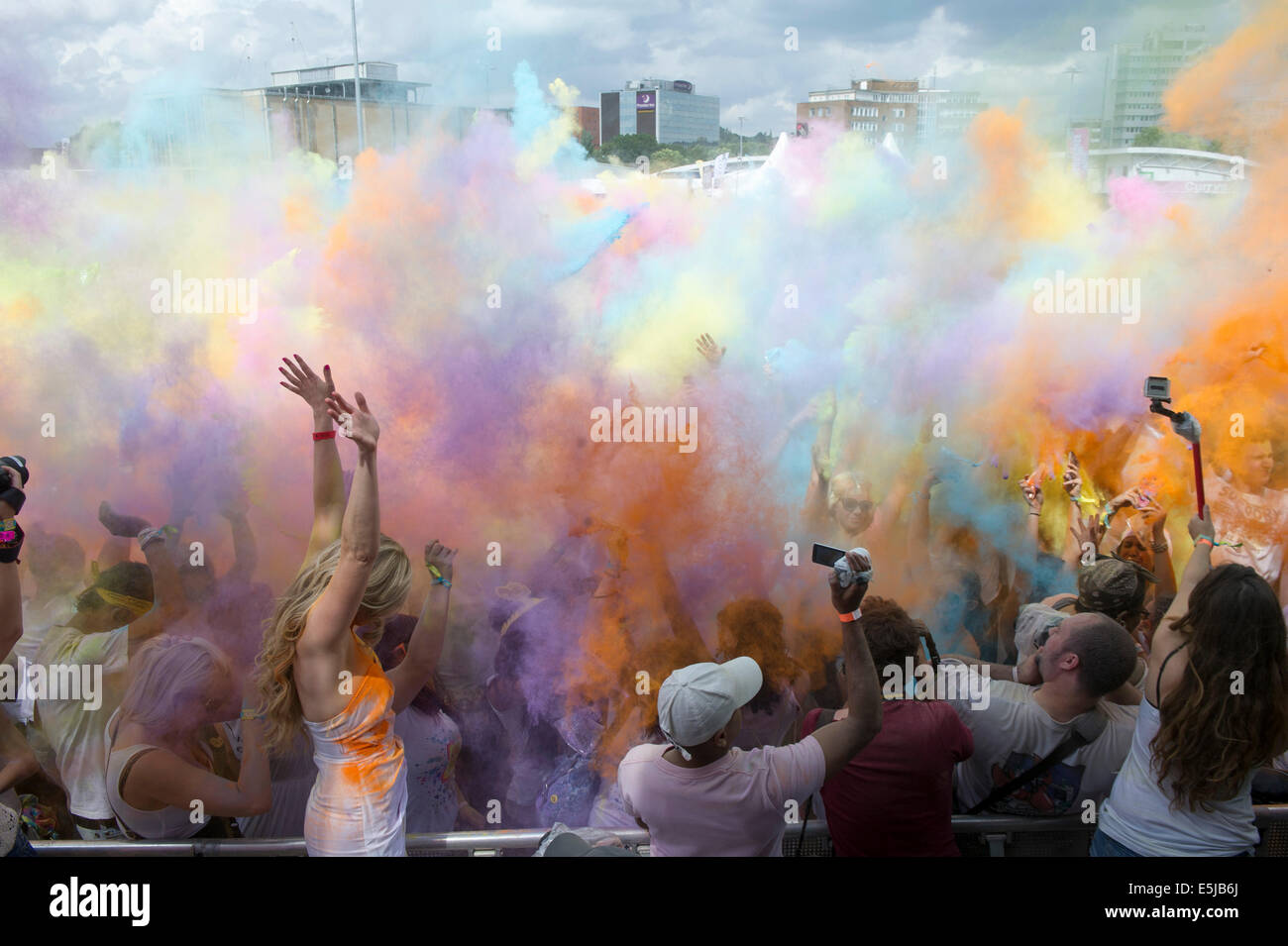 London, UK. 2nd Aug, 2014. Wembley Park.Holi One Festival.Pic Shows Festival Goers and the ...