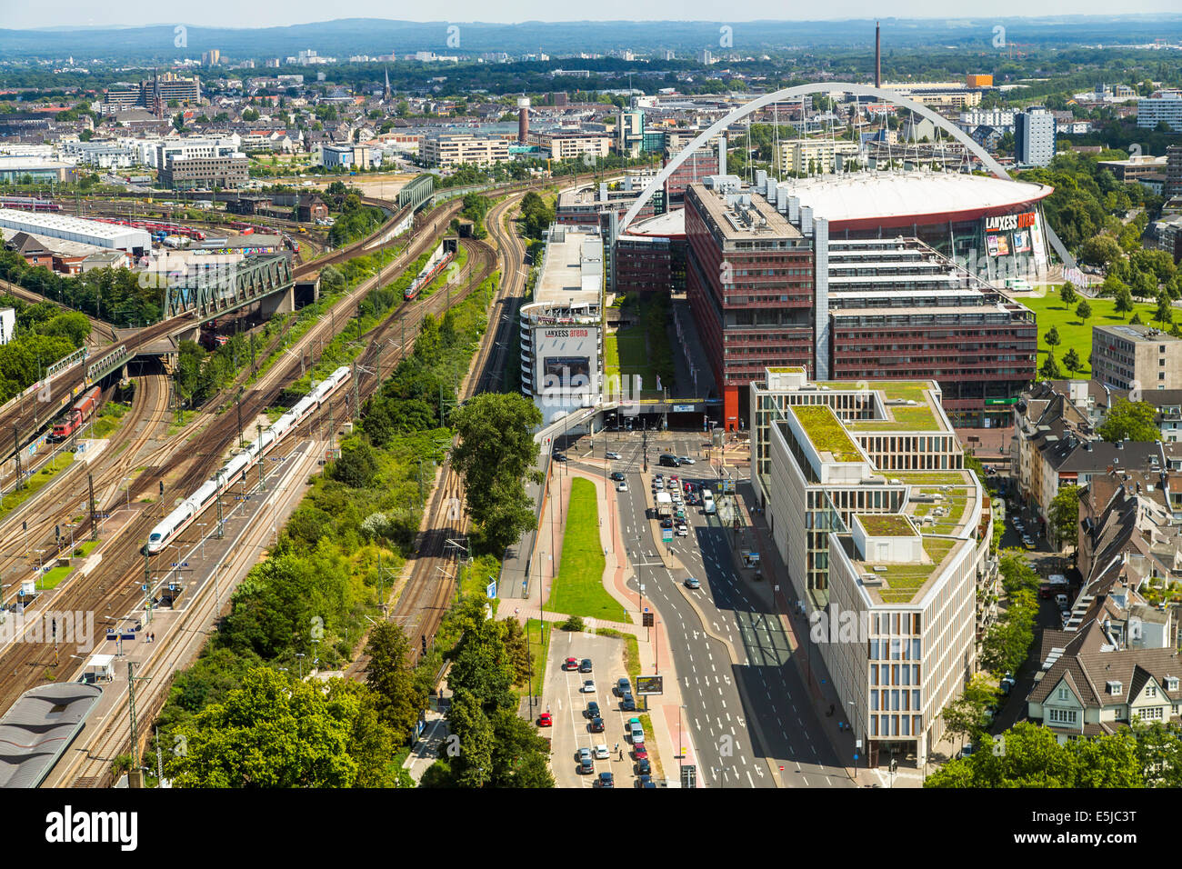 Cologne-Deutz station, Lanxess Arena Stock Photo - Alamy