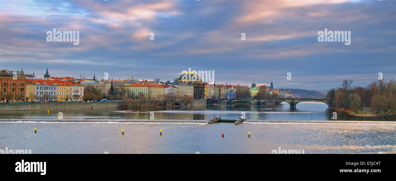 View of the old Gothic bridge in Prague over the river Vltava Stock ...