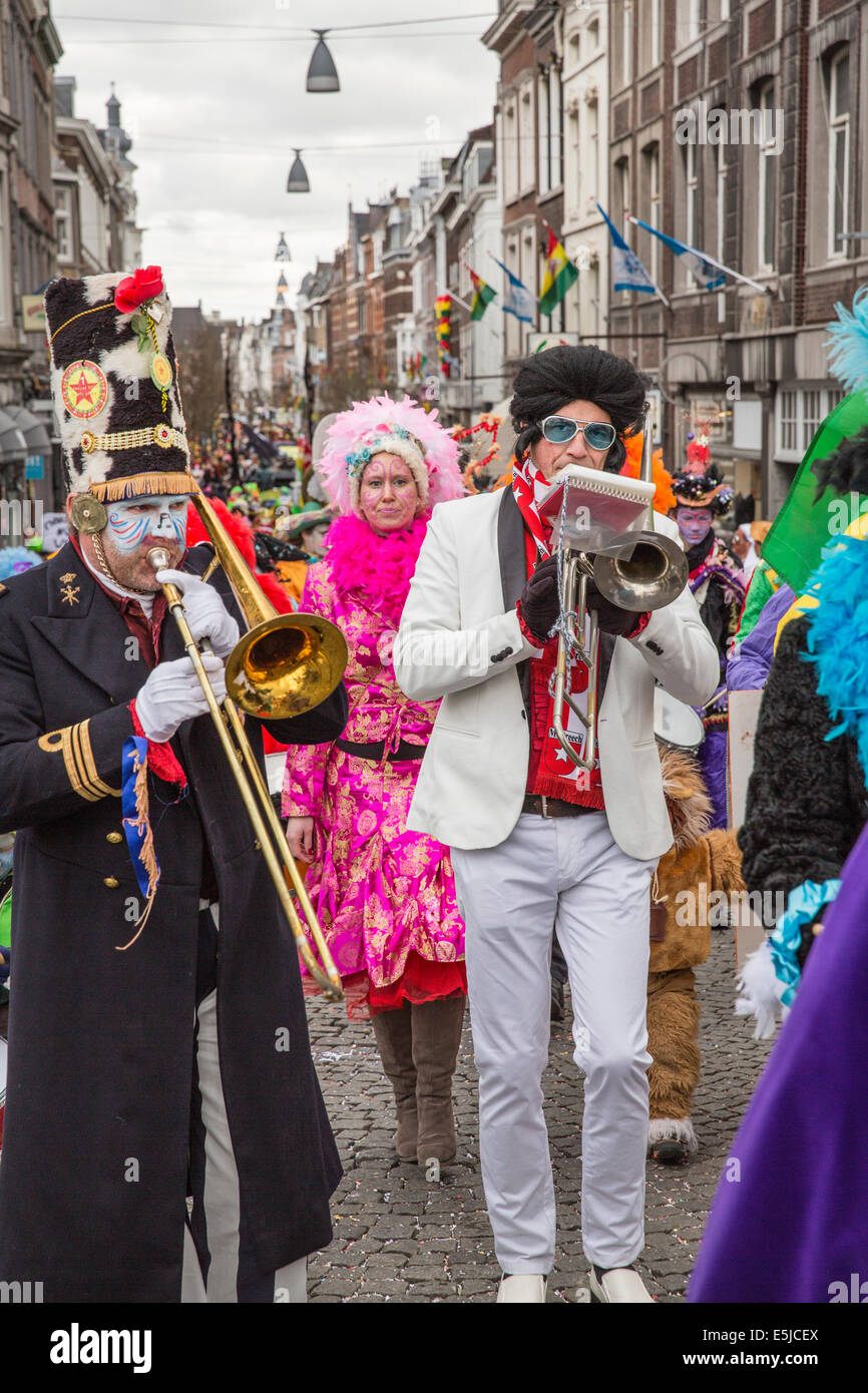 Netherlands, Maastricht, Carnival festival. Costumed people in parade ...