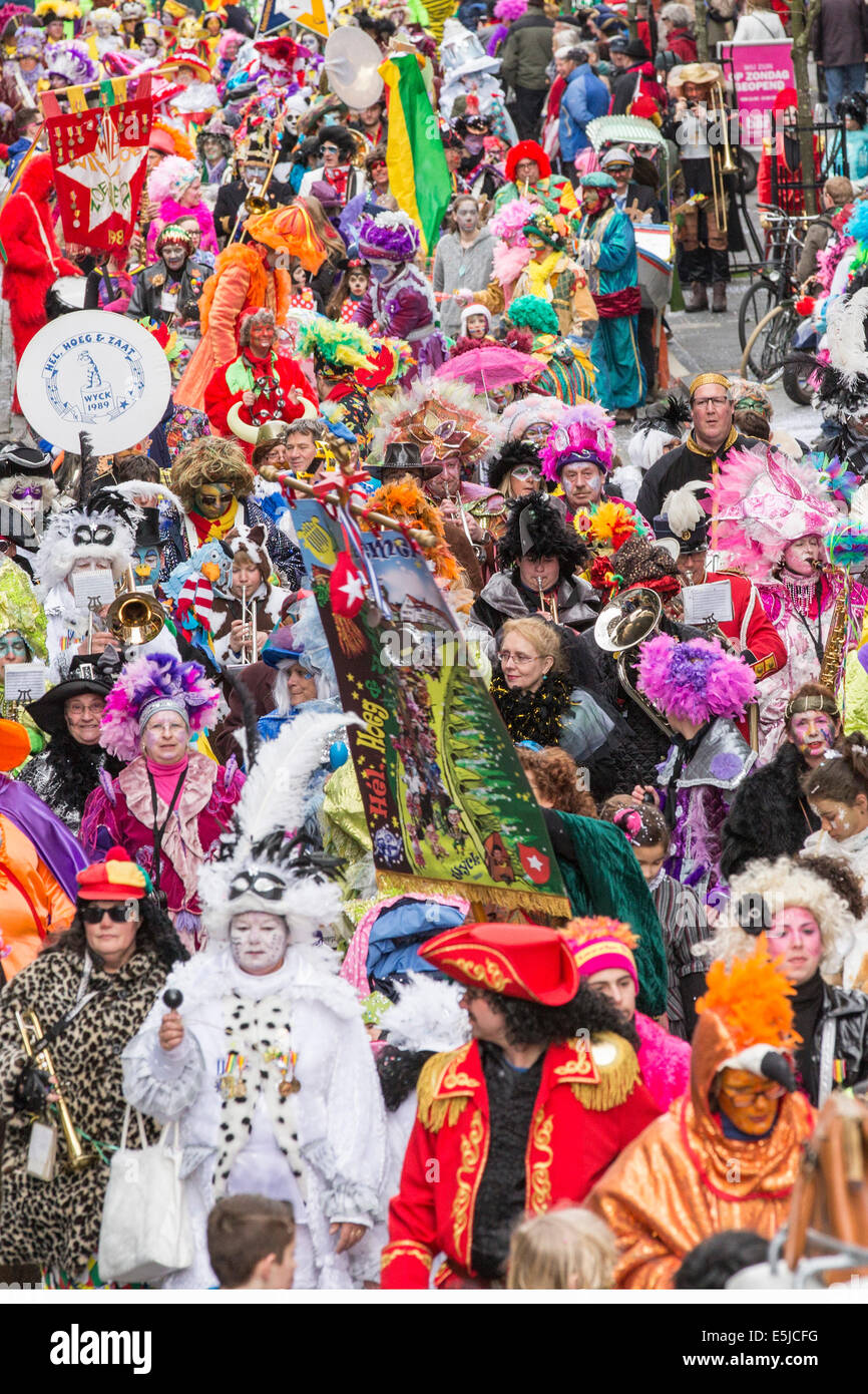 Netherlands, Maastricht, Carnival festival. Costumed people in parade ...